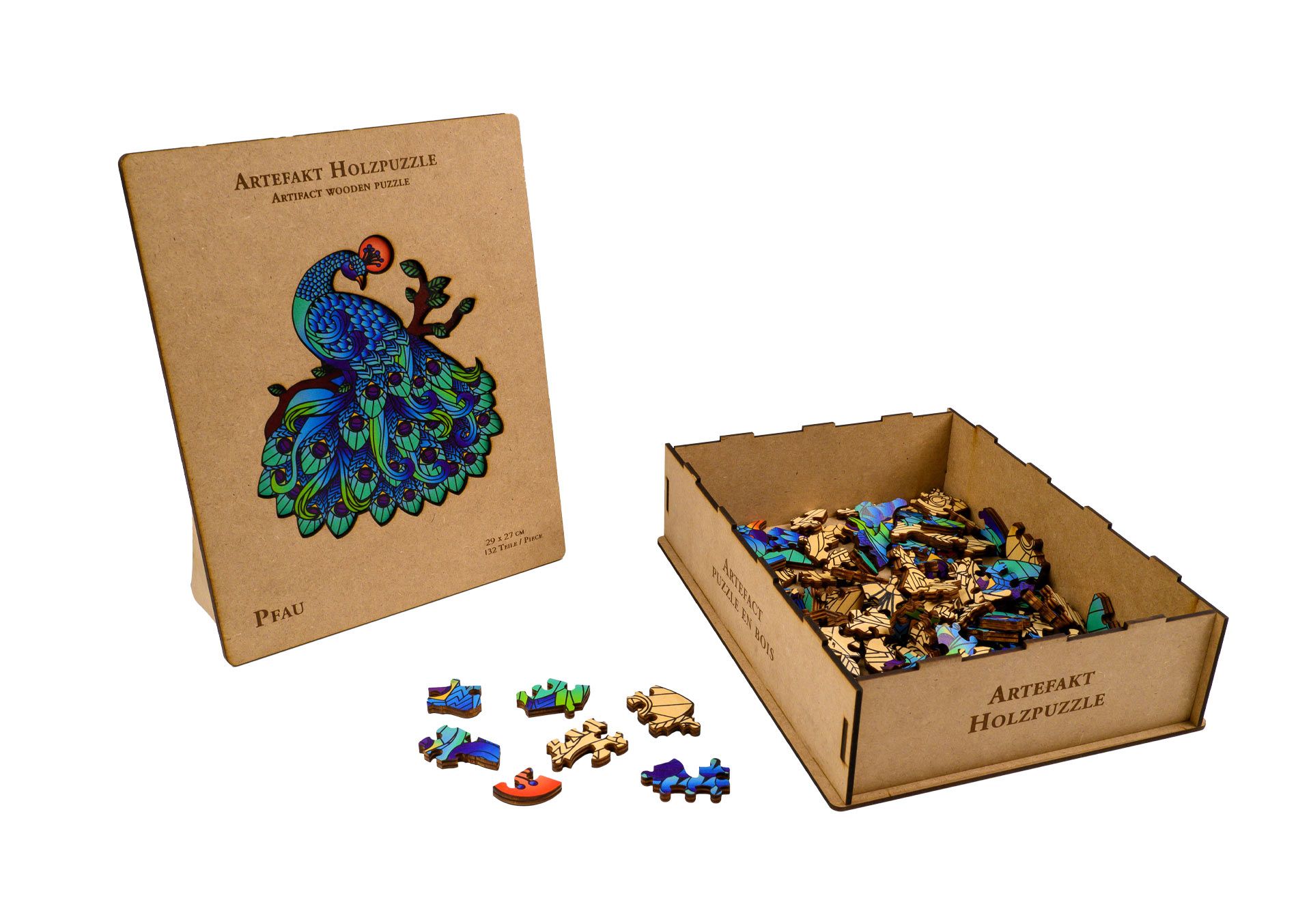 Artefakt Holzpuzzle 2 in 1 Pfau, 132 Teile, in Holzbox - Jetzt günstig ...